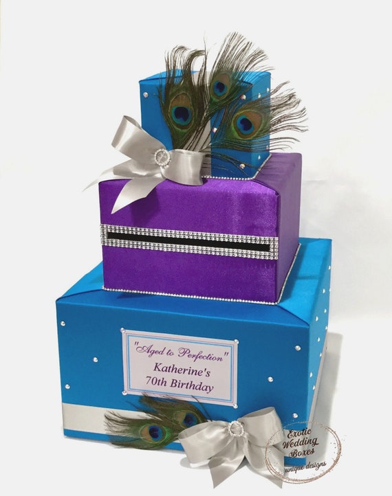 Peacock themed Card Box with Rhinestones and Peacock Feathers | Etsy