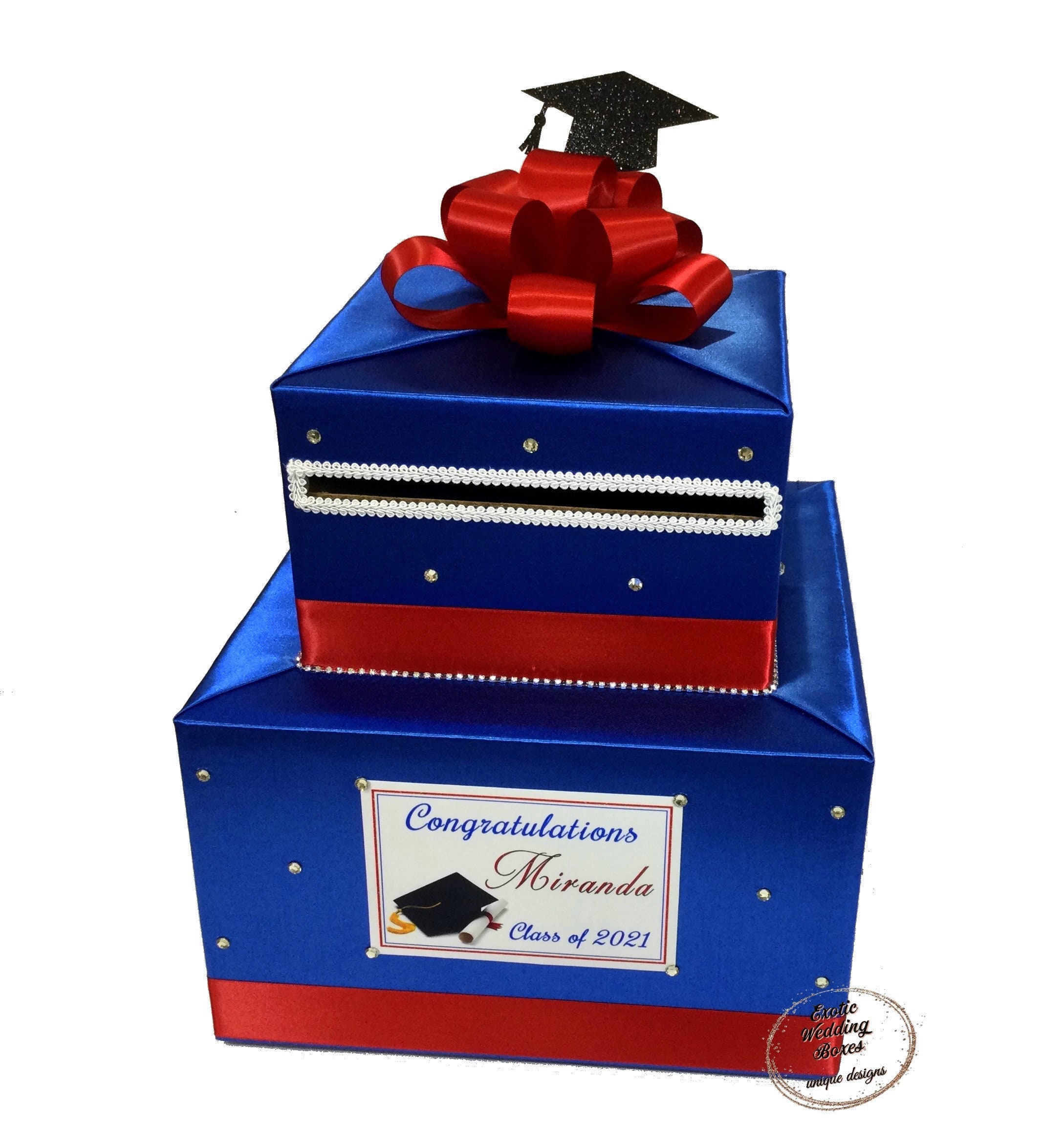 GRADUATION Card Box in Royal Blue and Red - Etsy
