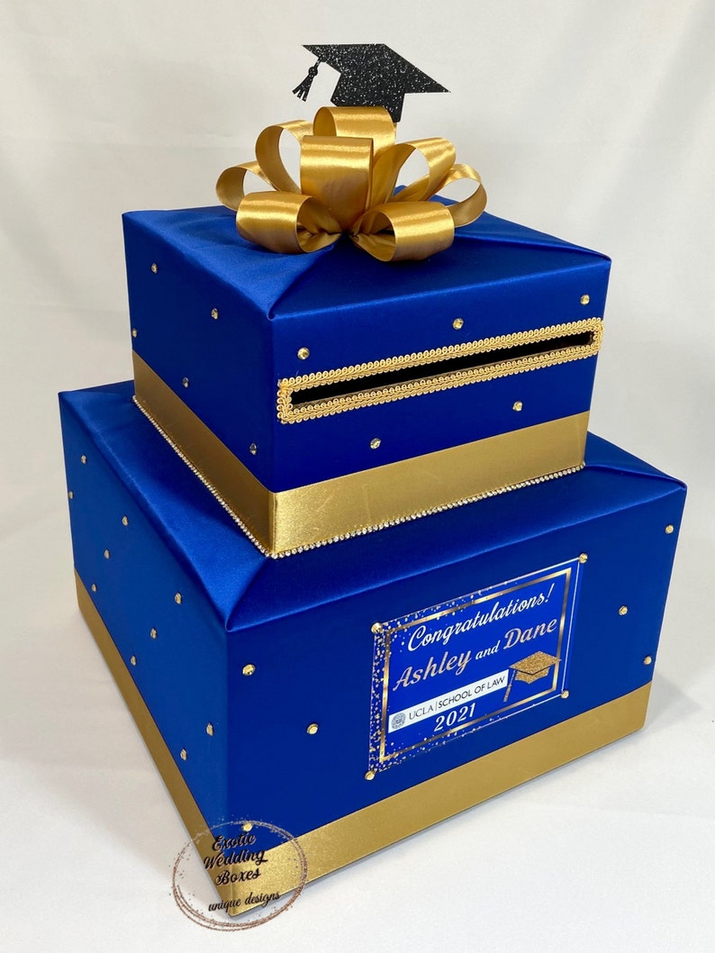 Graduation Card Box in Royal Blue and Gold Graduation Card | Etsy