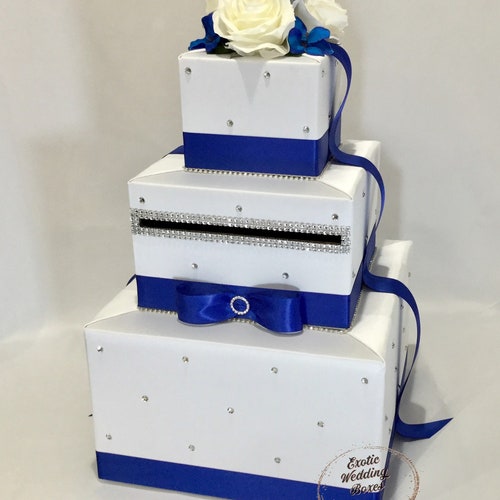 Wedding Card Box White and Royal Blue Weddings Personalized - Etsy