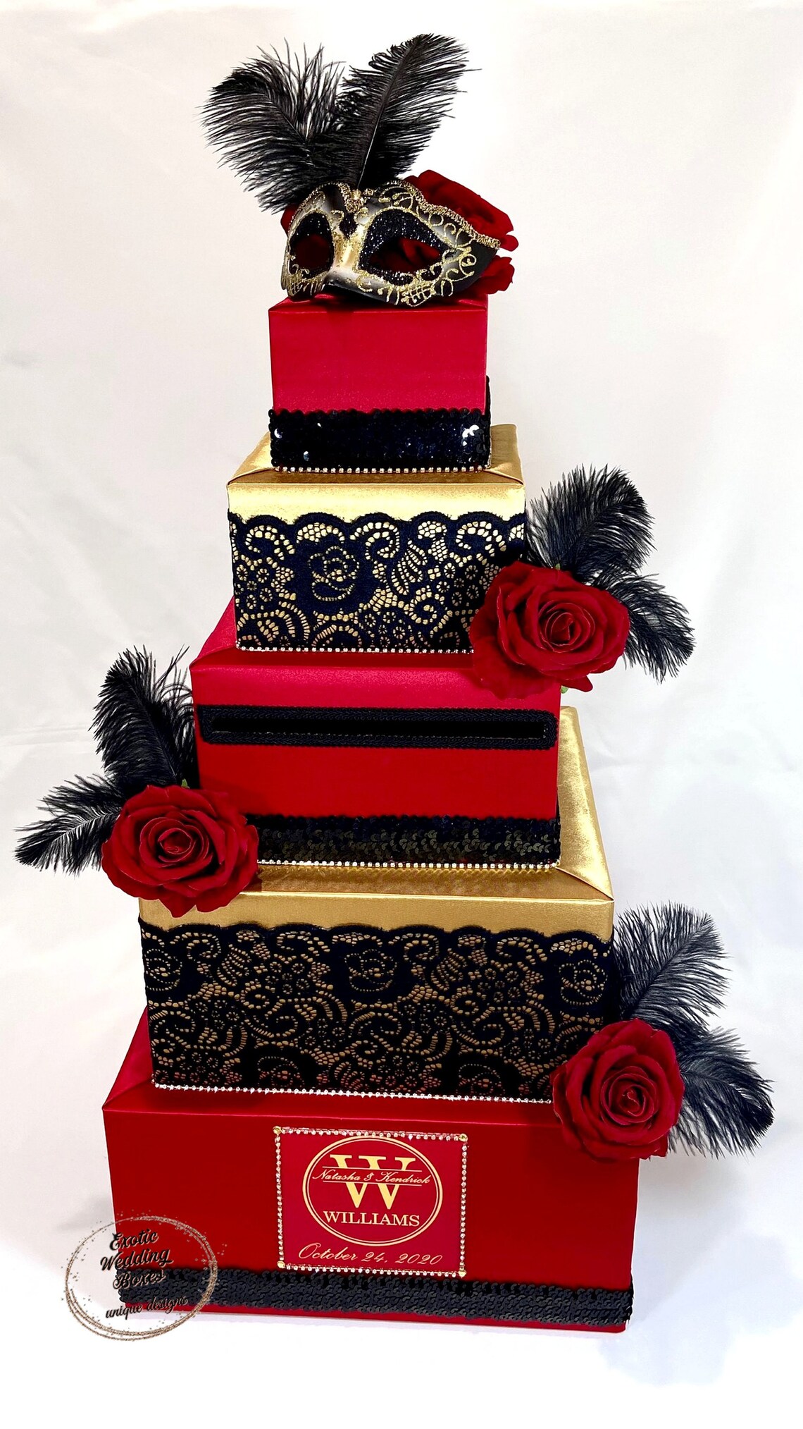 Masquerade Theme Card Box Masquerade Wedding Red Black and - Etsy