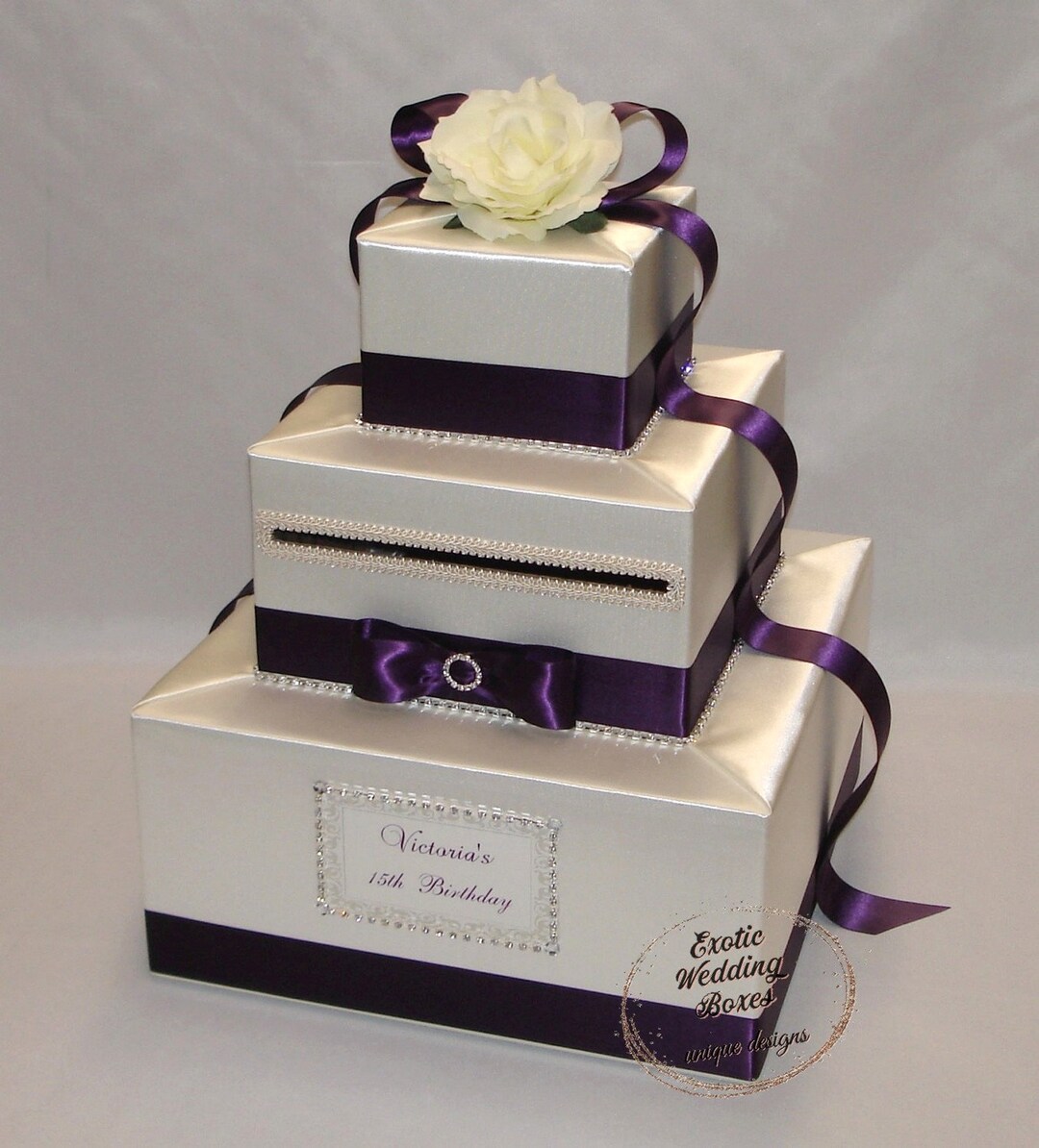 Elegant Custom Made Wedding Card Box-ivory and Eggplant Colors Any ...