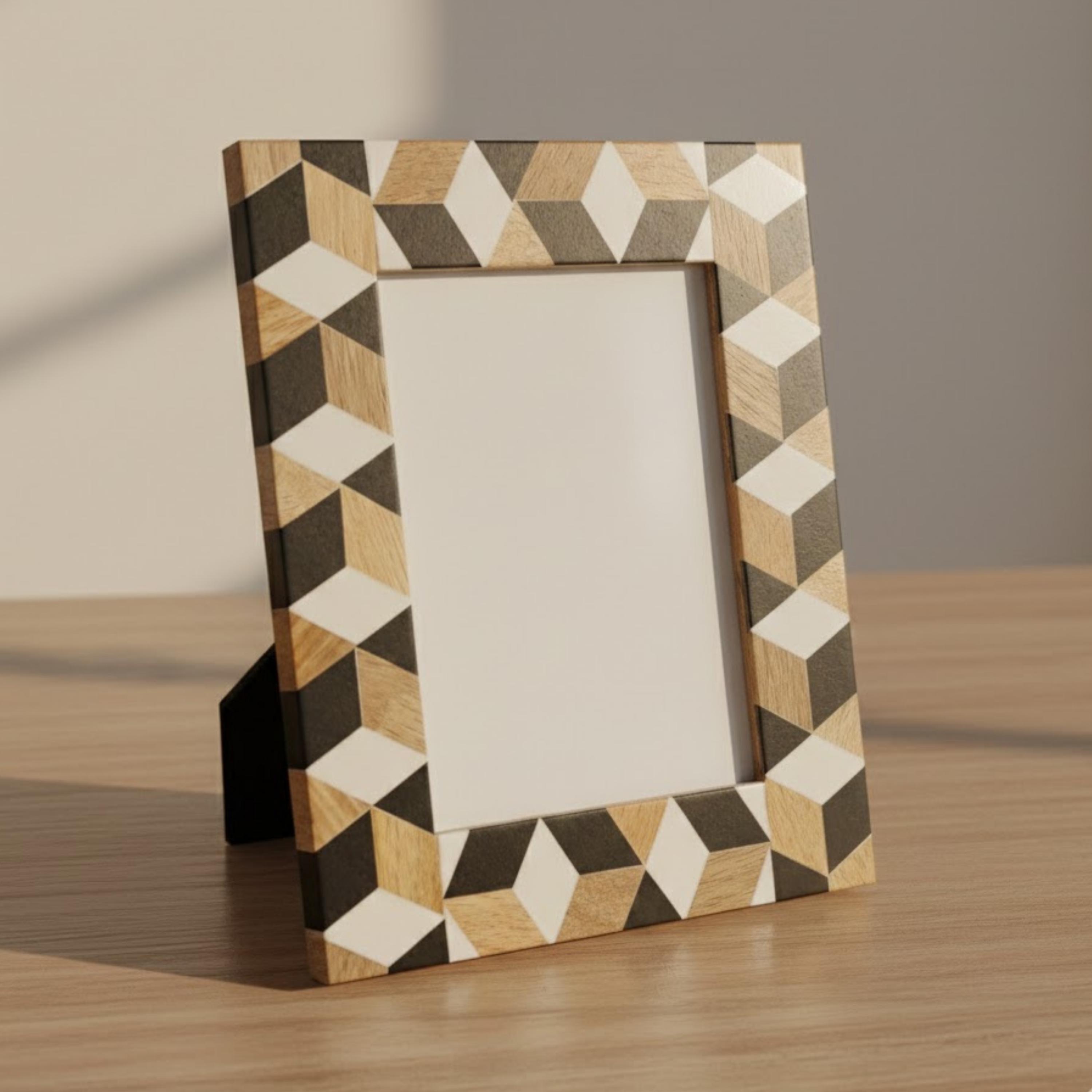 Wood & Resin Photo Frame | Geometric Pattern Picture Frame | Handmade ...