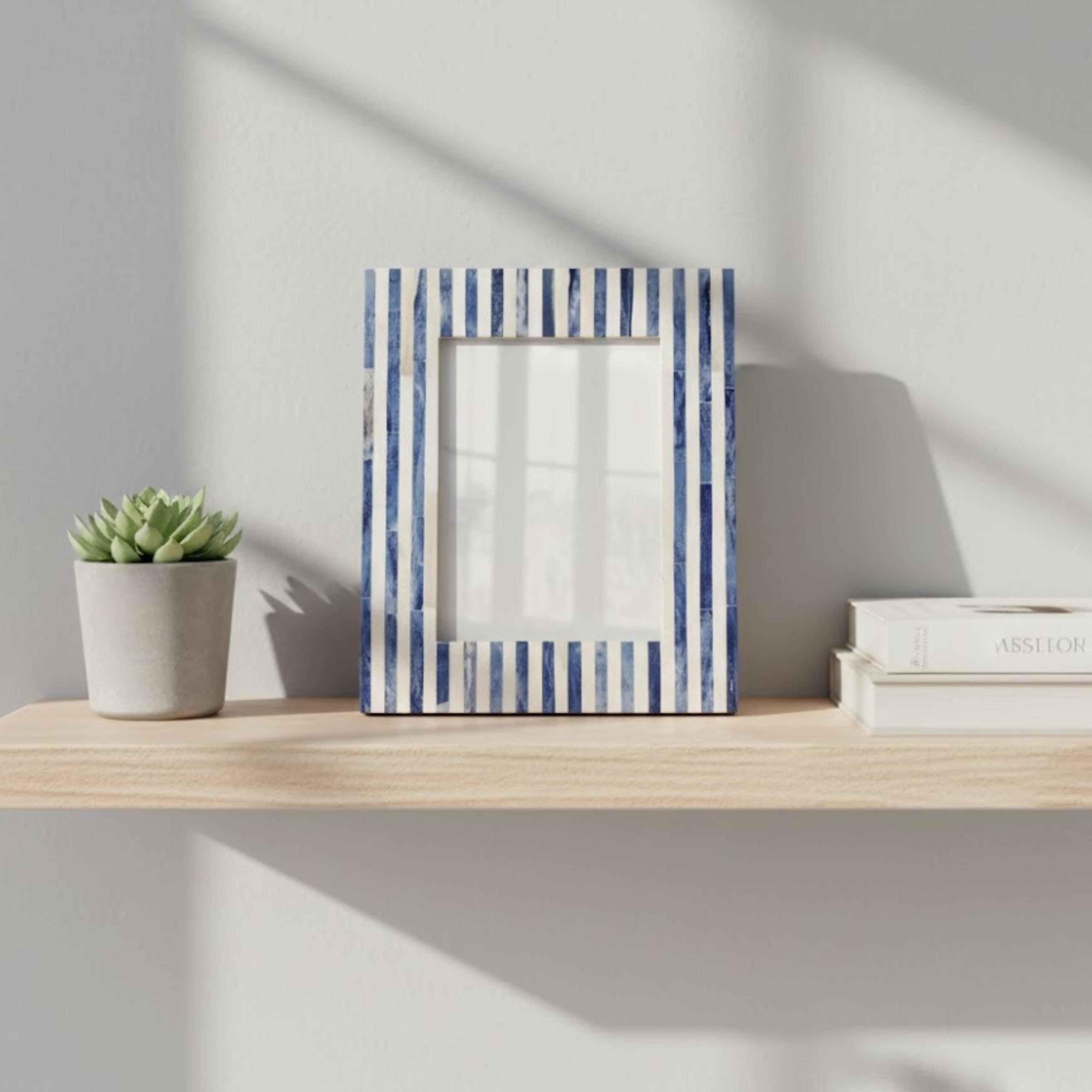 Blue Bone Inlay Photo Frame | Handmade Striped Picture Frame | Coastal ...