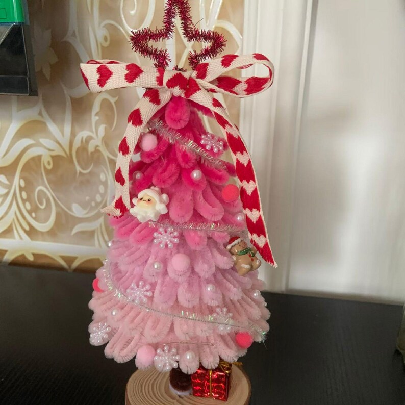 Pink Christmas Tree DIY Craft Kit With Chenille Stems, Wood Base ...