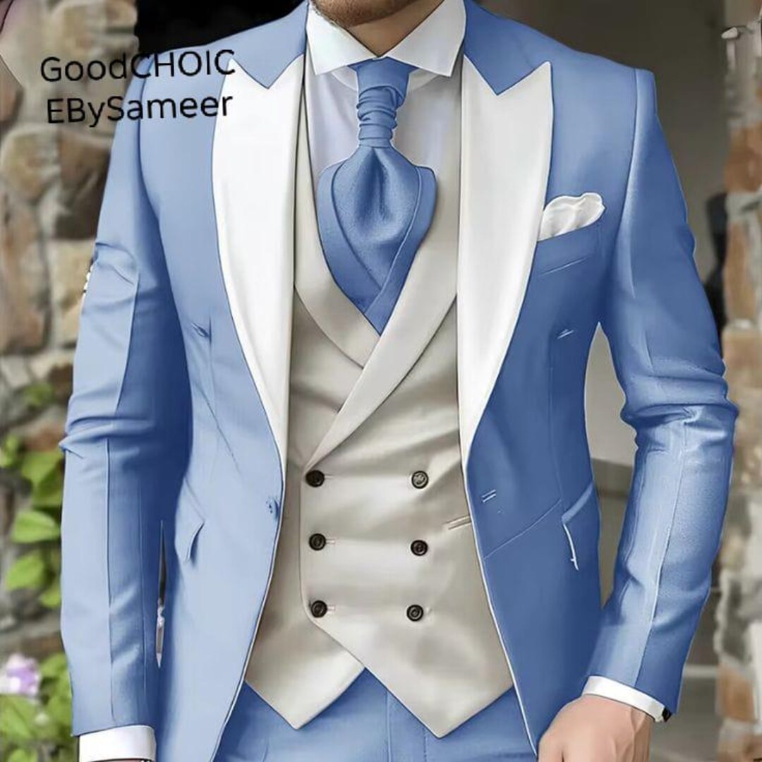 Light Blue Men’s Tuxedo Set | Groom Wedding Suit | 3 Piece Prom Suit ...