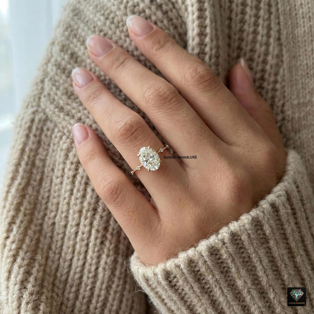 2 Carat Oval Lab Grown Diamond Engagement Ring, 14k Gold Solitaire ...