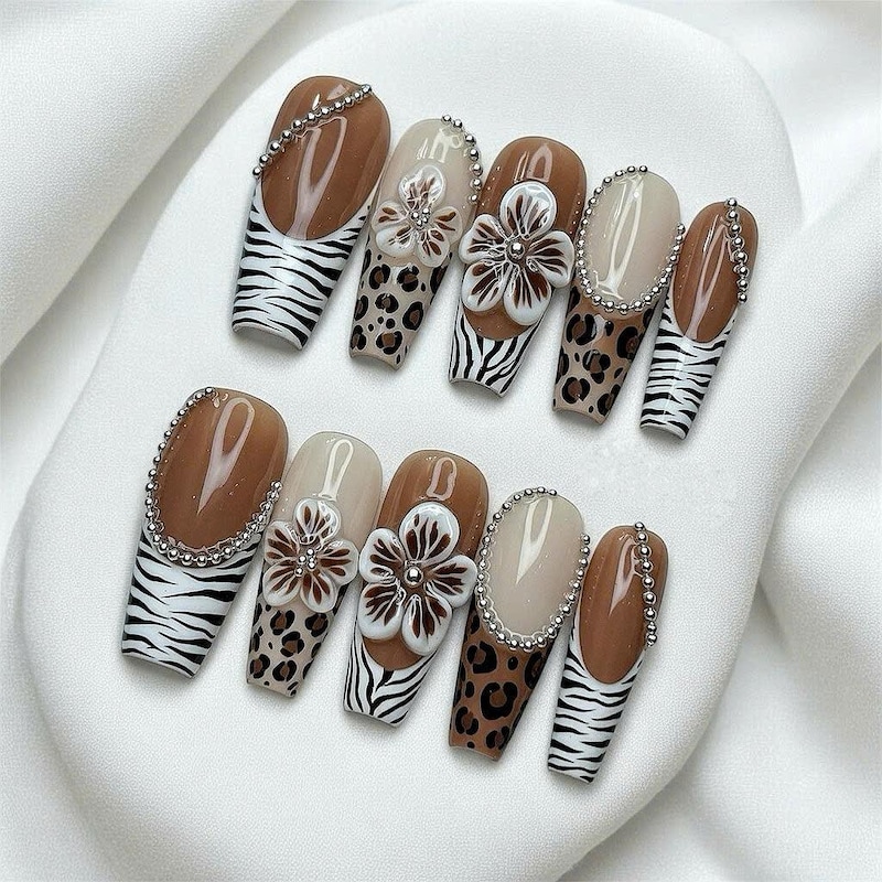 Zebra Flower Nails - Etsy