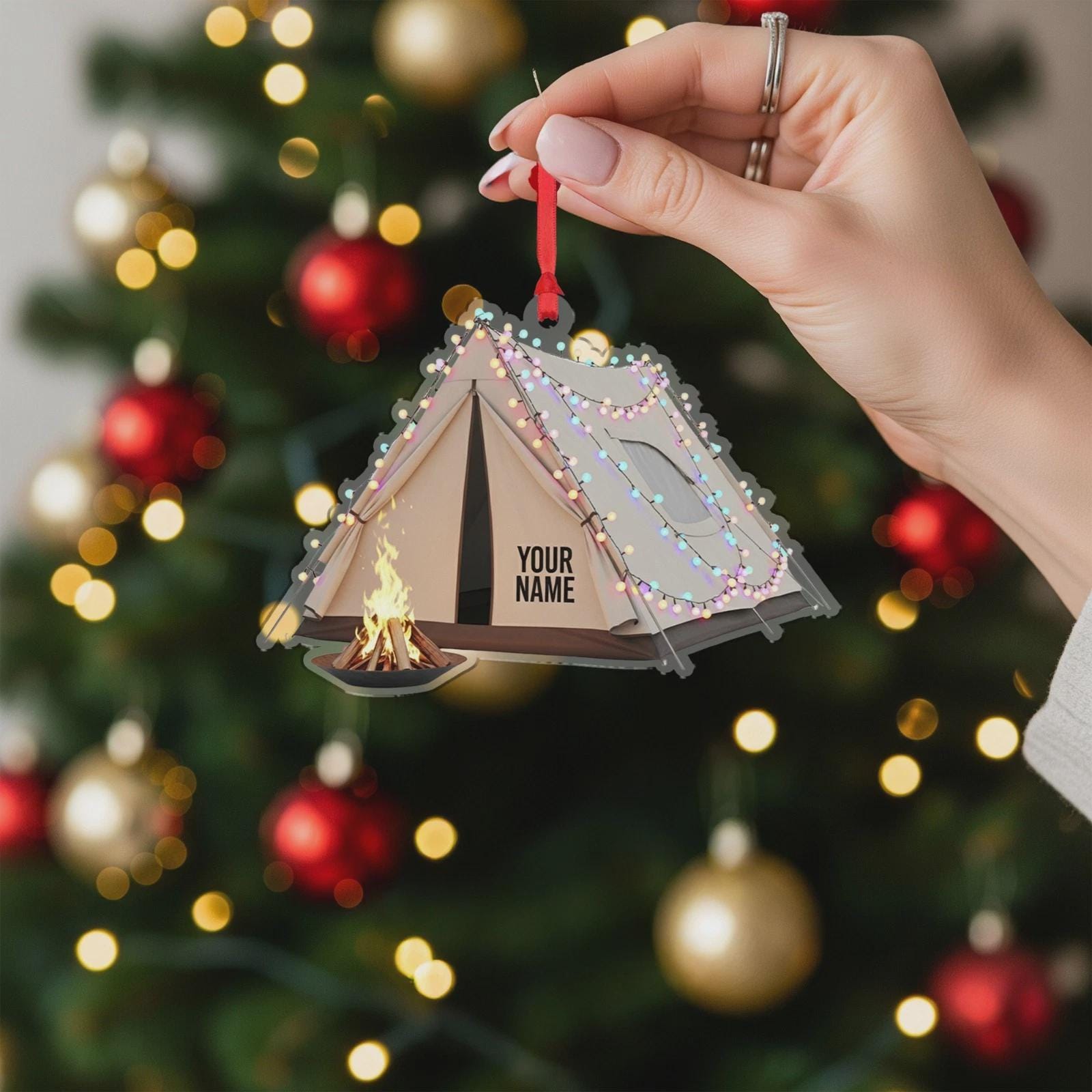 Personalized Camping Tent Christmas Ornament | Campfire Acrylic Holiday ...
