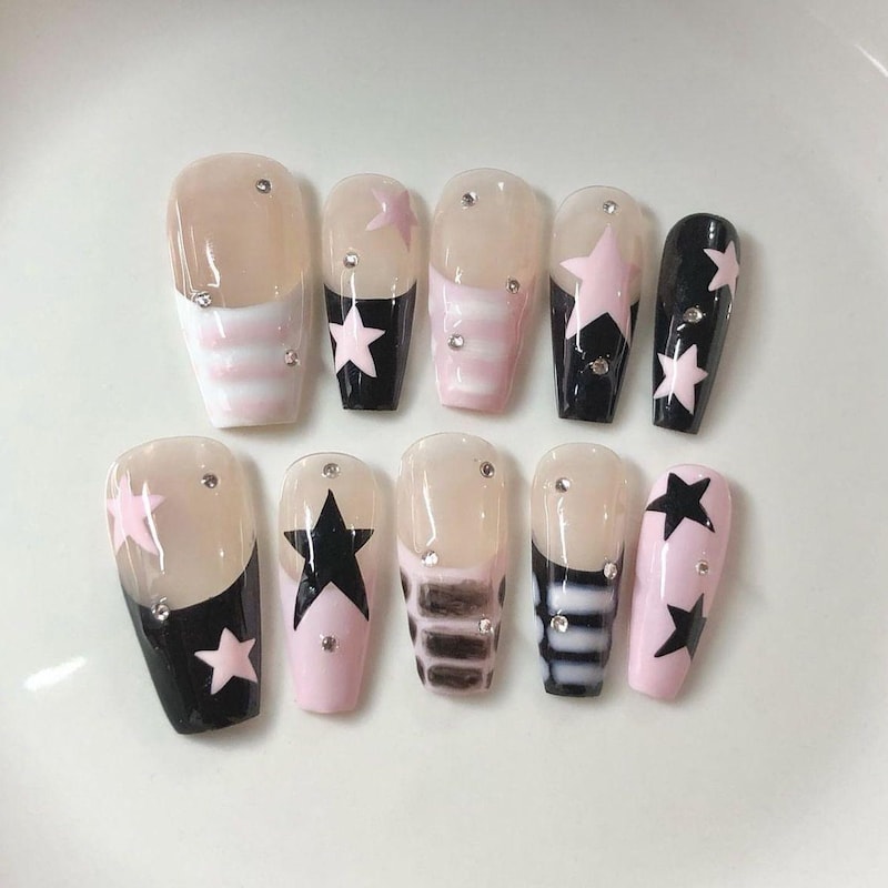 Nails Coffin Rhinestones - Etsy
