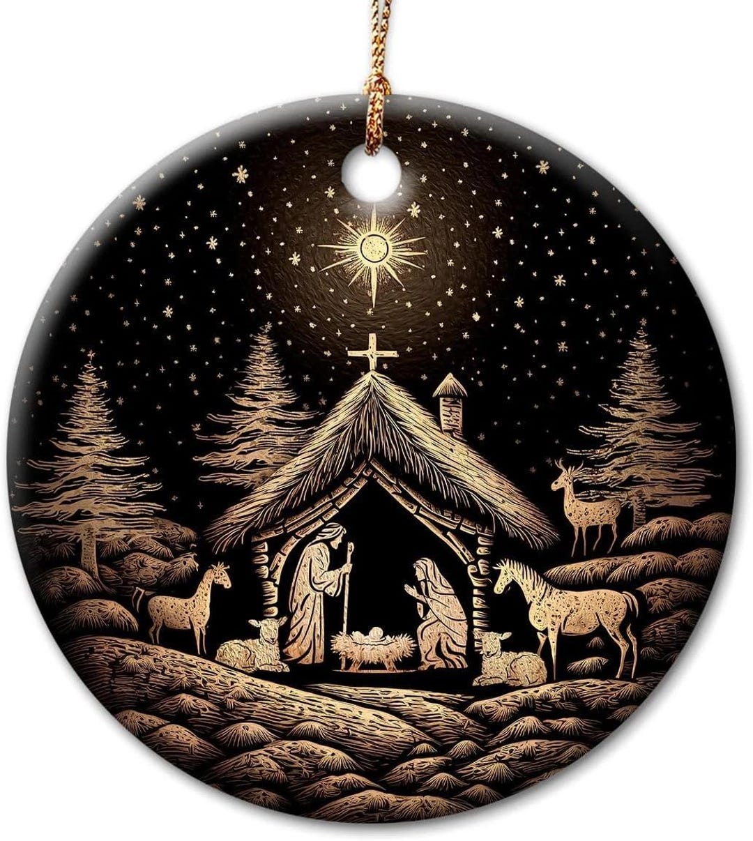 Nativity Scene Ceramic Ornament – Birth of Jesus Christmas Decoration ...