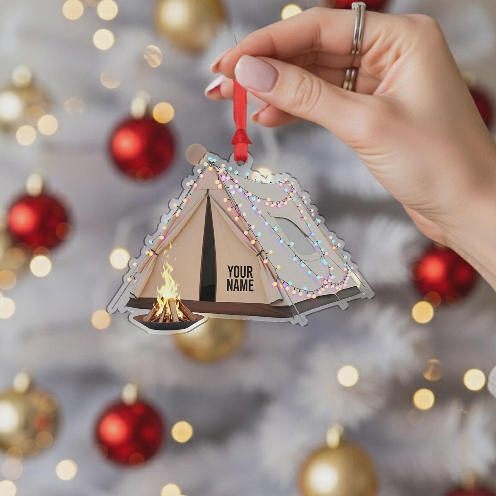 Personalized Camping Tent Christmas Ornament | Campfire Acrylic Holiday ...