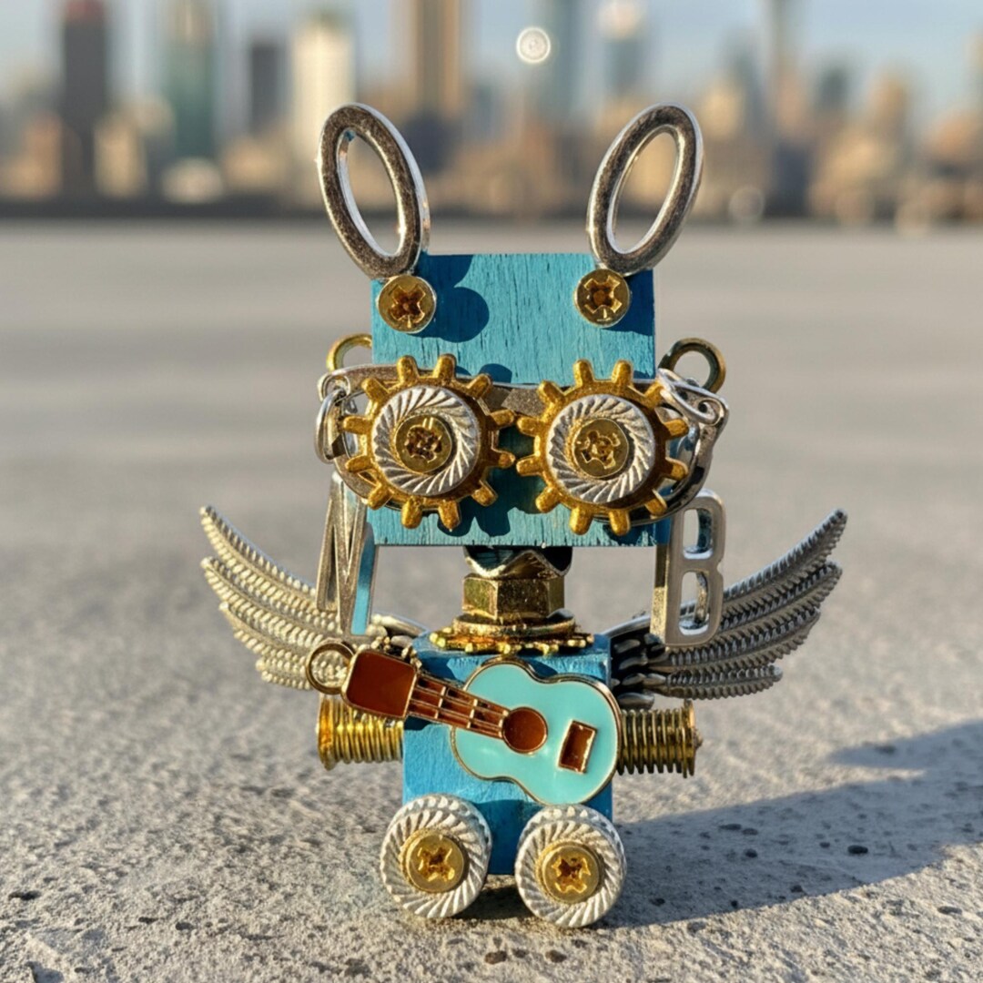 Steampunk Robot Necklace Wooden Robot Keychain Handmade Punk Gear Charm ...