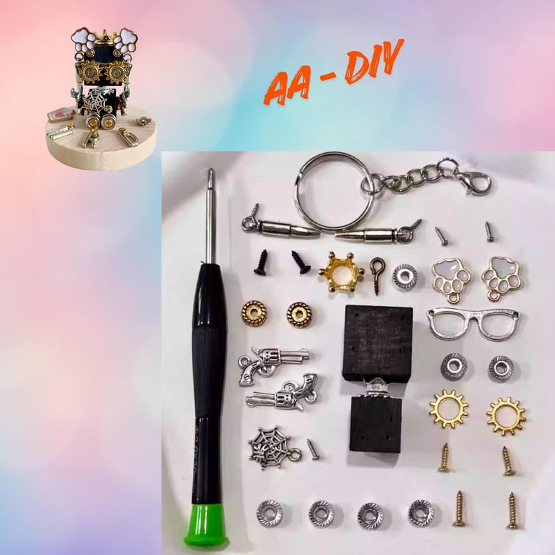 Handmade Steampunk Robot Necklace Keychain Charm DIY Kit or Assembled ...