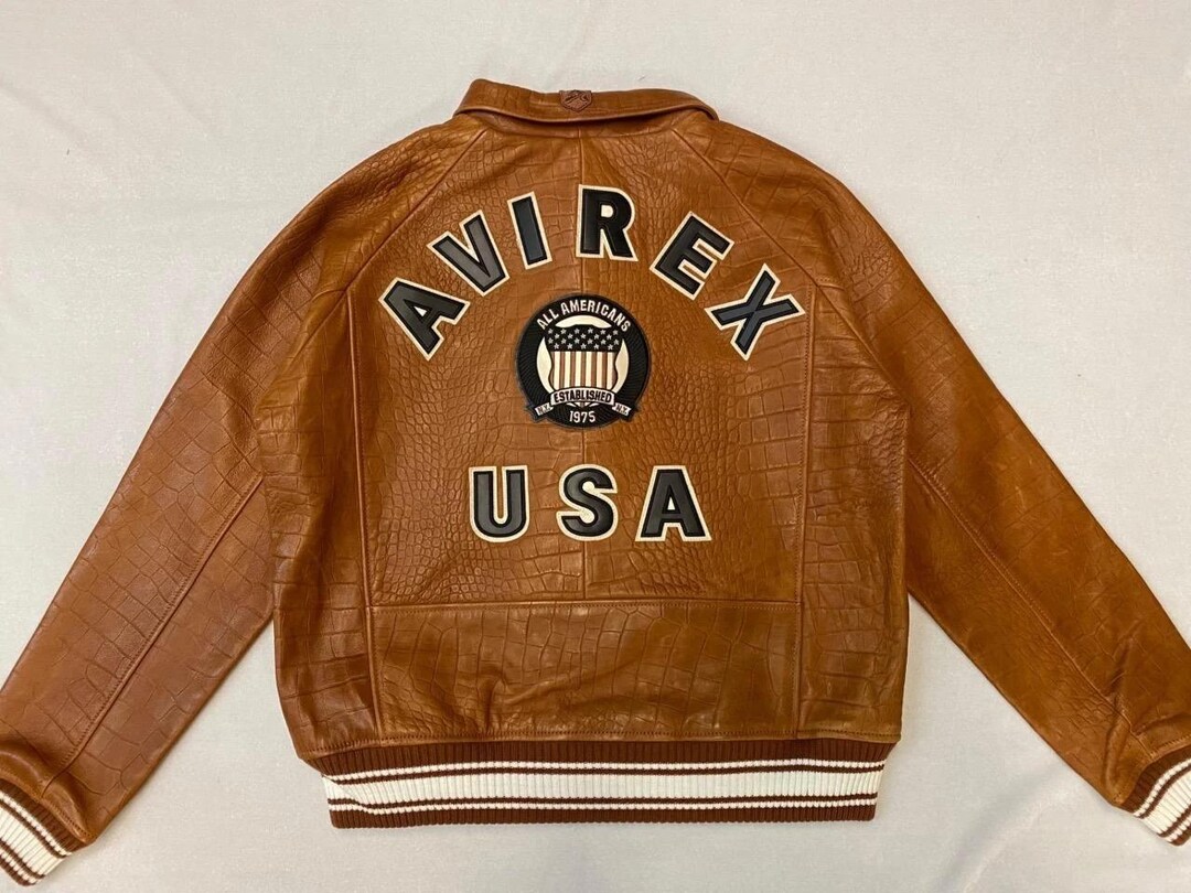Men's Avirex Brown Icon Leather Bomber Jacket - Genuine Lambskin ...