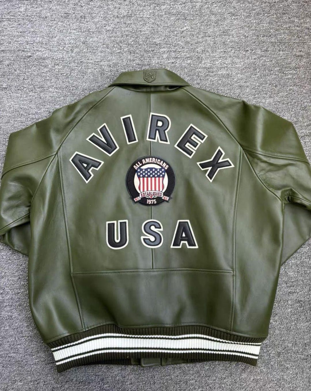 Men's Avirex Icon Leather Bomber Jacket - Genuine Cowhide Motorcycle ...