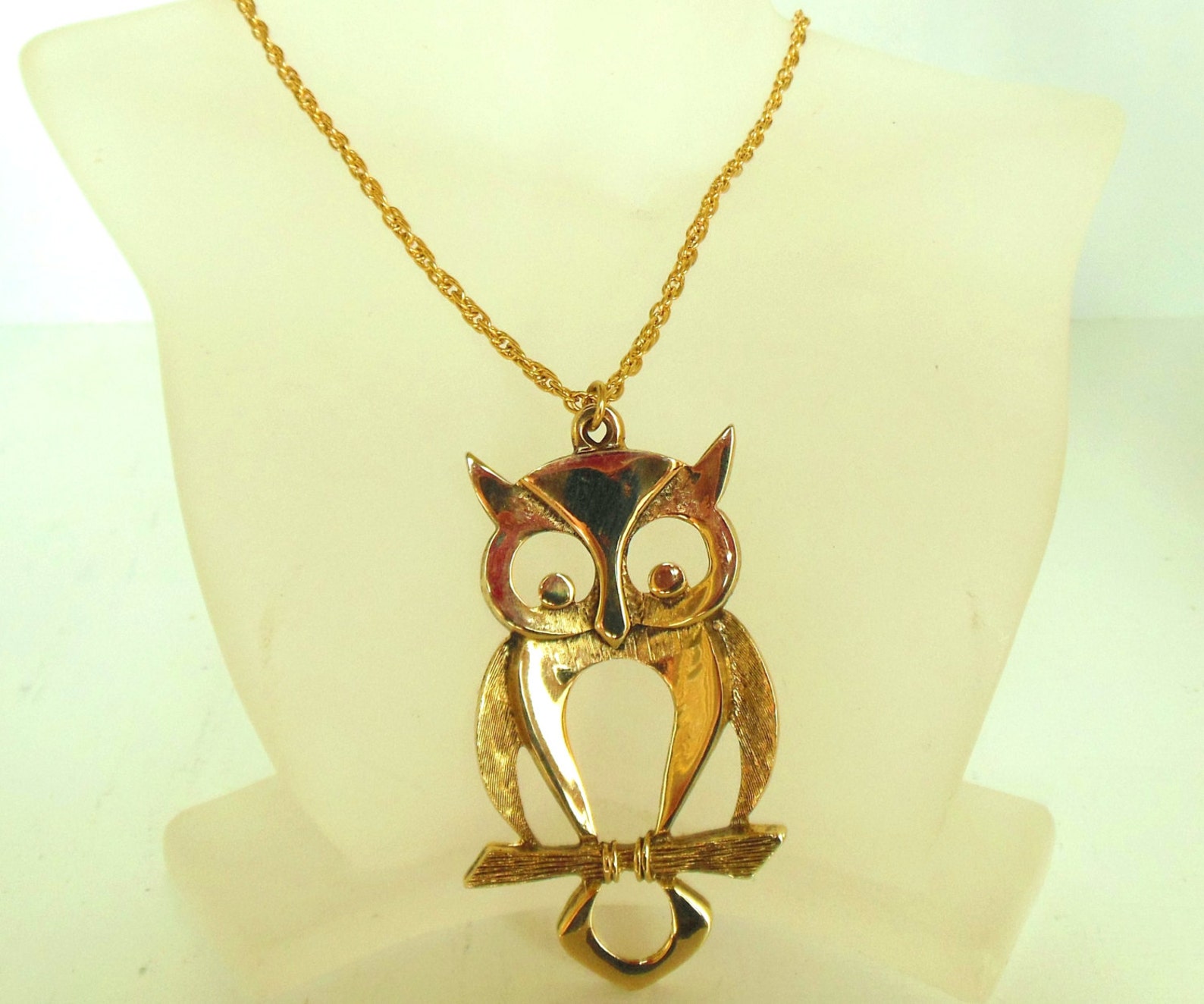 Vintage Owl Necklace Large Pendant Chain Gold 26 - Etsy