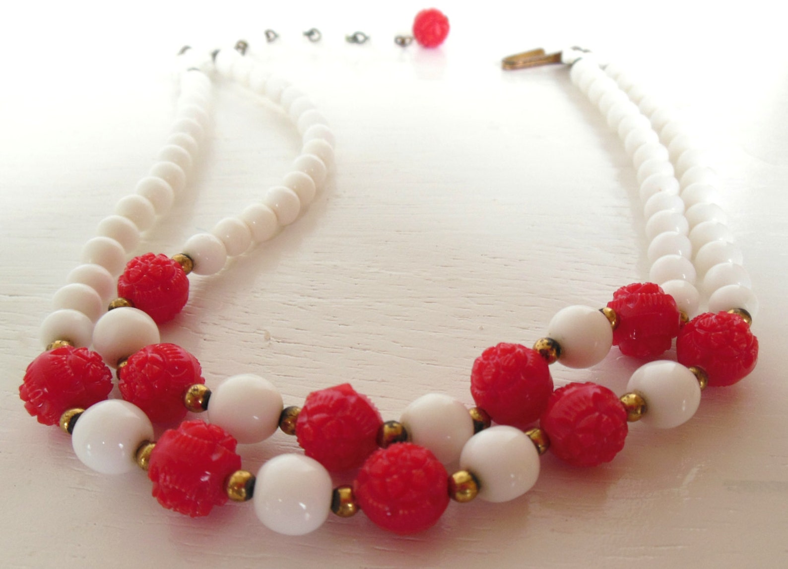 Vintage Glass Choker Red White Gold Roses Necklace 50's - Etsy