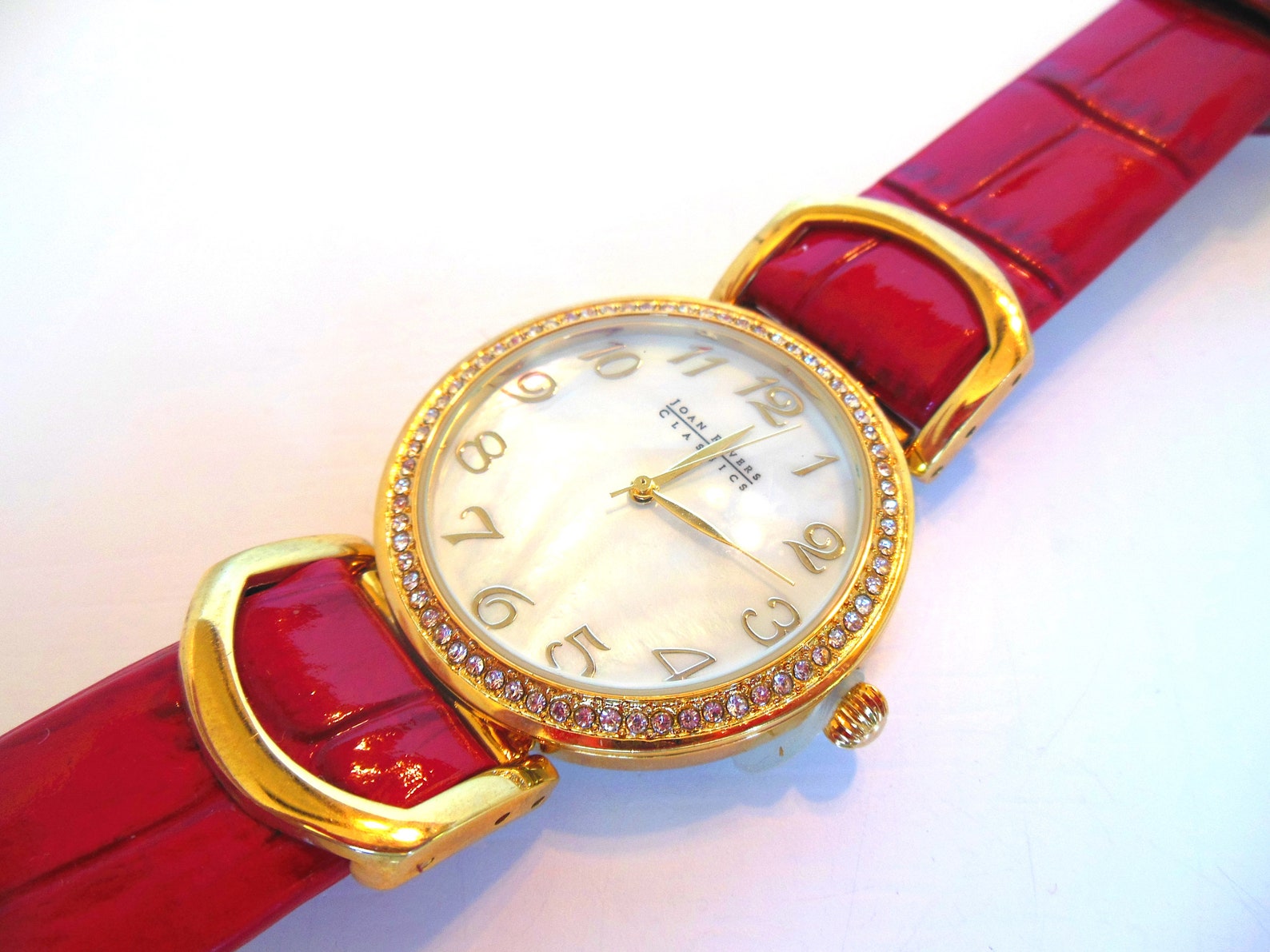 Vintage NOS Joan Rivers Watch Mother of Pearl Gold Red Leather | Etsy