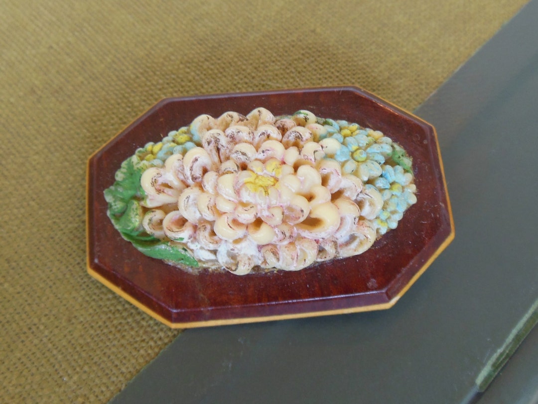 Vintage Celluloid Flower Wood Brooch Painted 50s (item 189) - Etsy