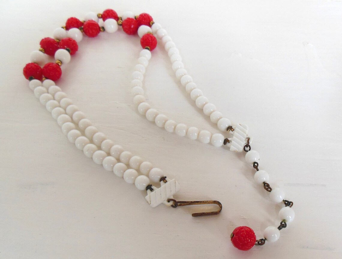 Vintage Glass Choker Red White Gold Roses Necklace 50's - Etsy