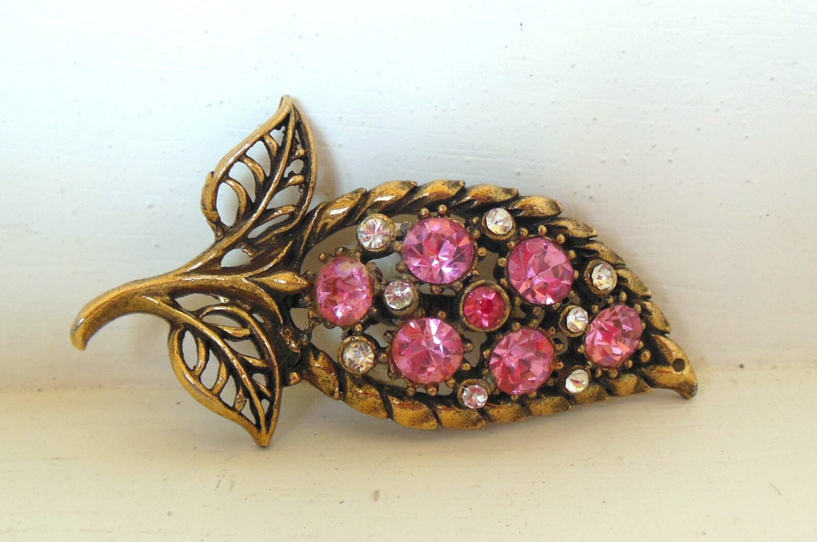 Vintage Coro Brooch Rhinestone Pink Gold Flower 50's (item 189) - Etsy