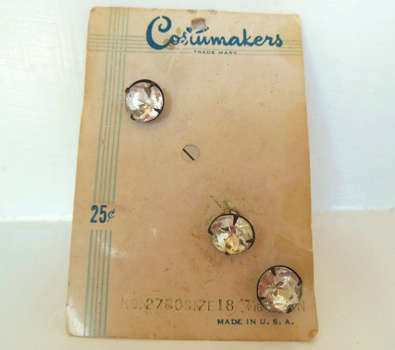 Vintage Buttons Rhinestone Large Prong Set 7/16 on Card | Etsy