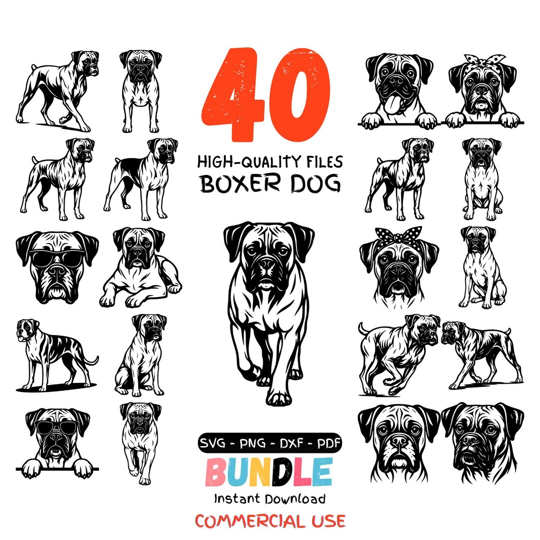 Boxer Dog SVG Bundle | Boxer Clipart PNG Dxf PDF | Cricut and Laser ...