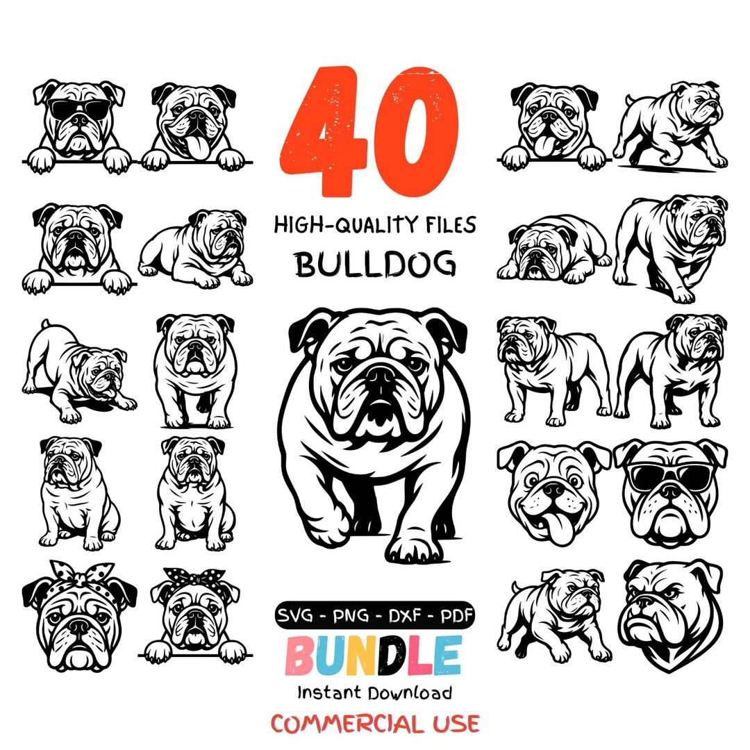 40 Bulldog SVG for Laser Cut | Dog DXF Files | Bulldog Laser Engraving ...