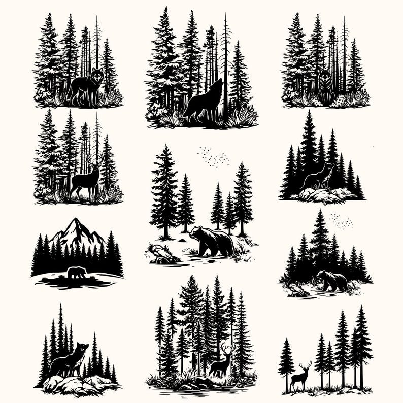 Forest Landscape SVG Bundle | Mountain Pine Tree Wilderness Clipart ...