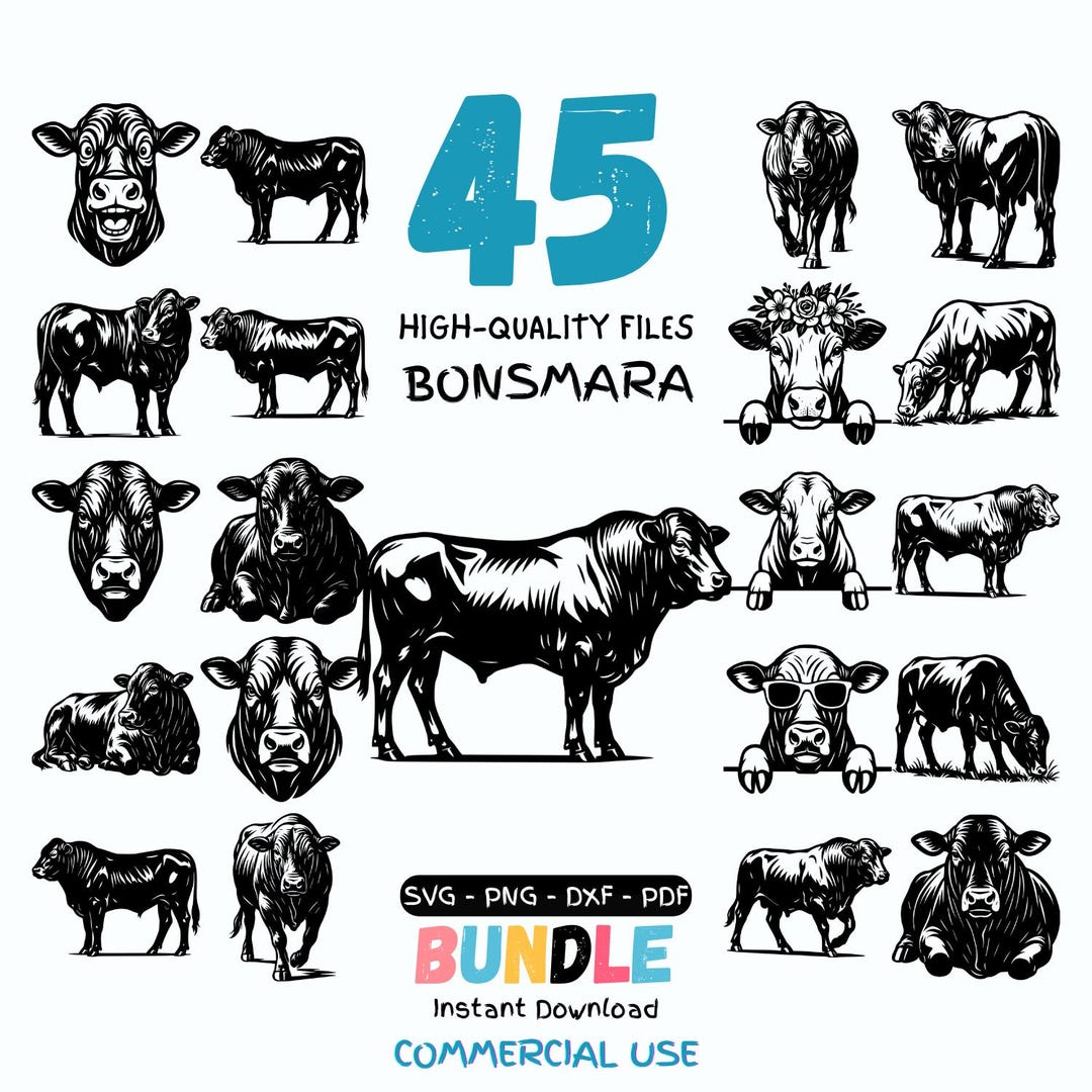 Bonsmara Cattle SVG Bundle | Beef Cow Clipart PNG Dxf PDF | Farm Ranch ...