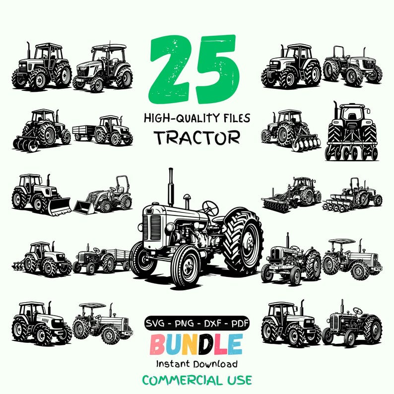 25 Farm Tractor Designs | SVG PNG Dxf PDF for Cricut & Laser Cutting - Etsy