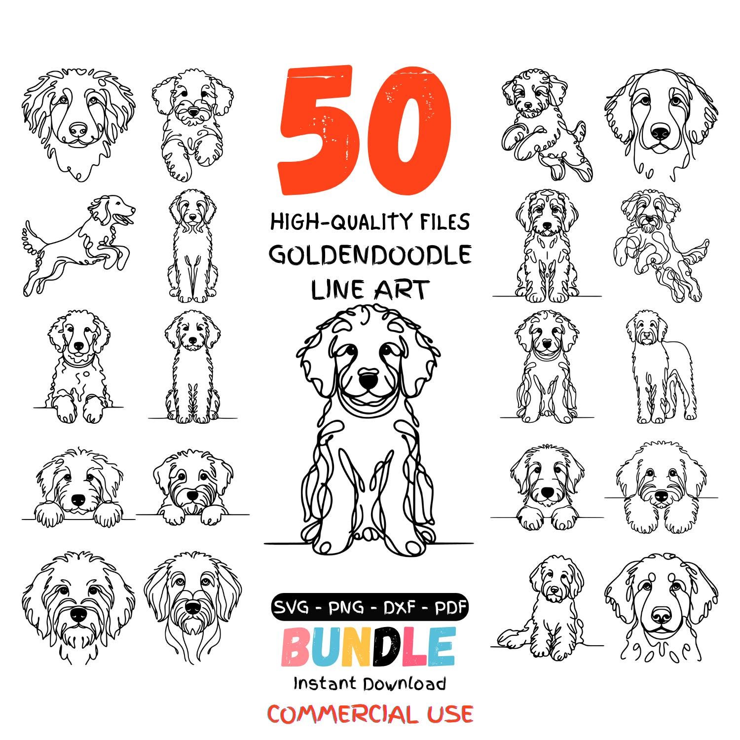 Goldendoodle Line Art SVG Bundle | 50 Dog Sketch Designs | Doodle Puppy ...