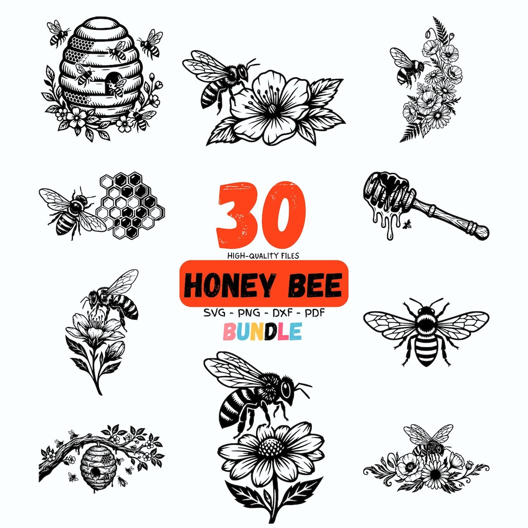 30 Honey Bee SVG Png DXF PDF Bundle for Cricut and Sublimation, Beehive ...
