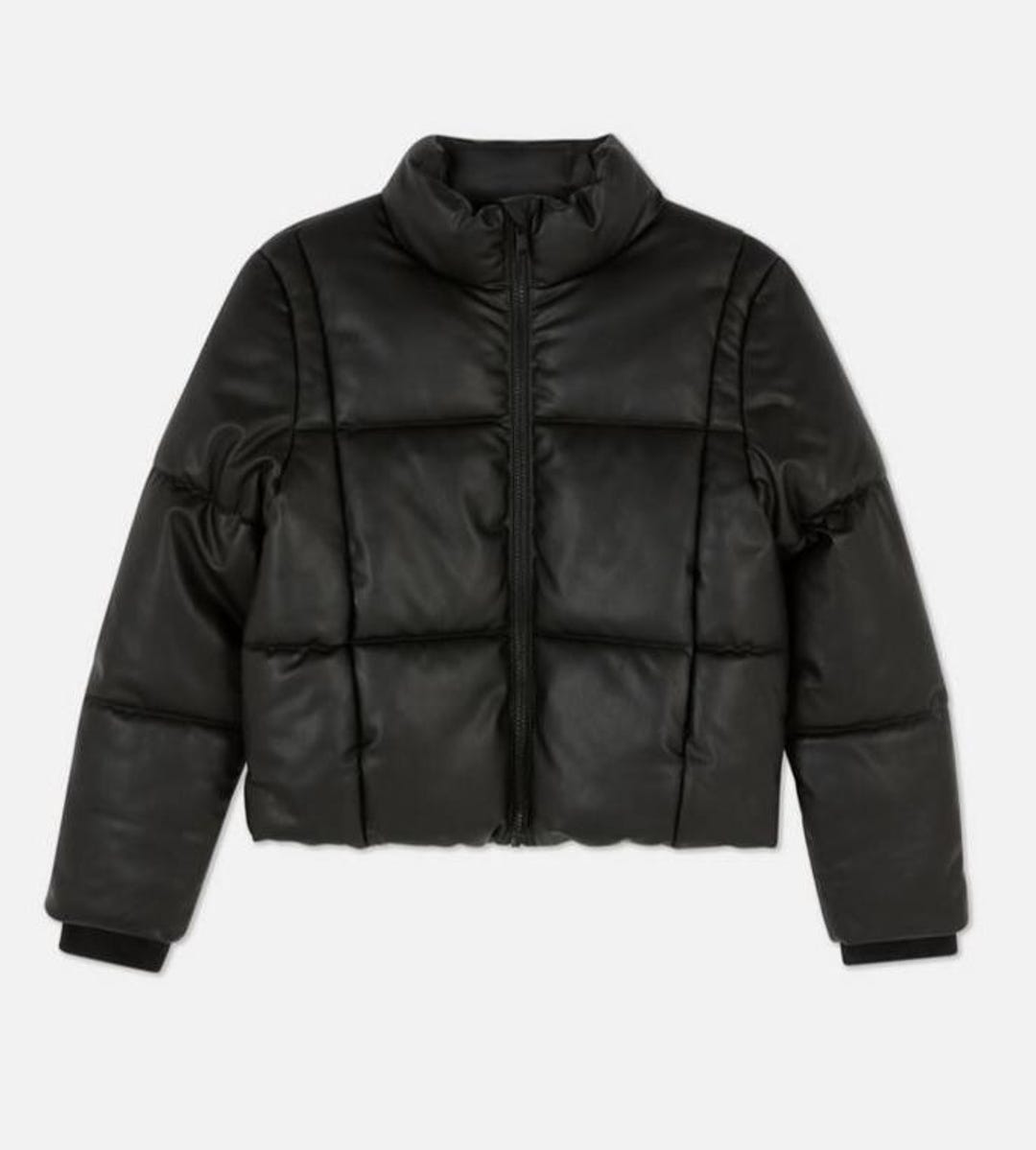 Faux Puffer Leather Jacket, Cropped Bubble Coat, Winter Outerwear ...