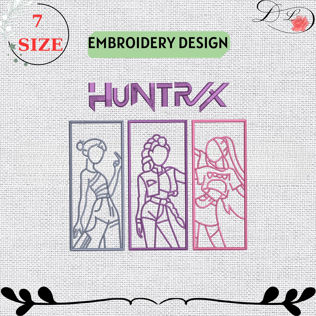 Huntrix Girls Fan Art Embroidery Pattern, Kpop Demon Hunter Style ...