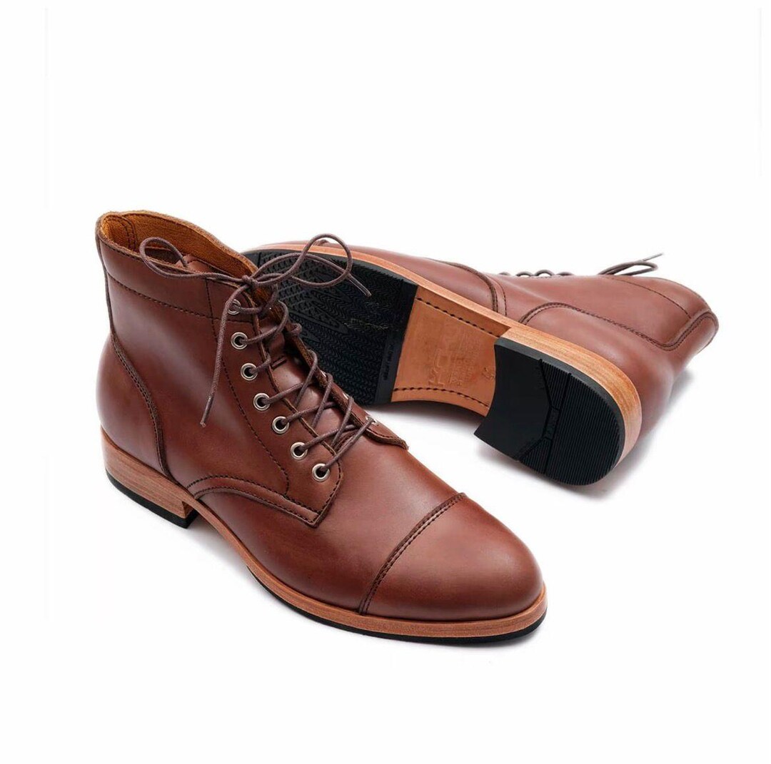 Andy Cap Toe Leather Boots | Service Style - Etsy