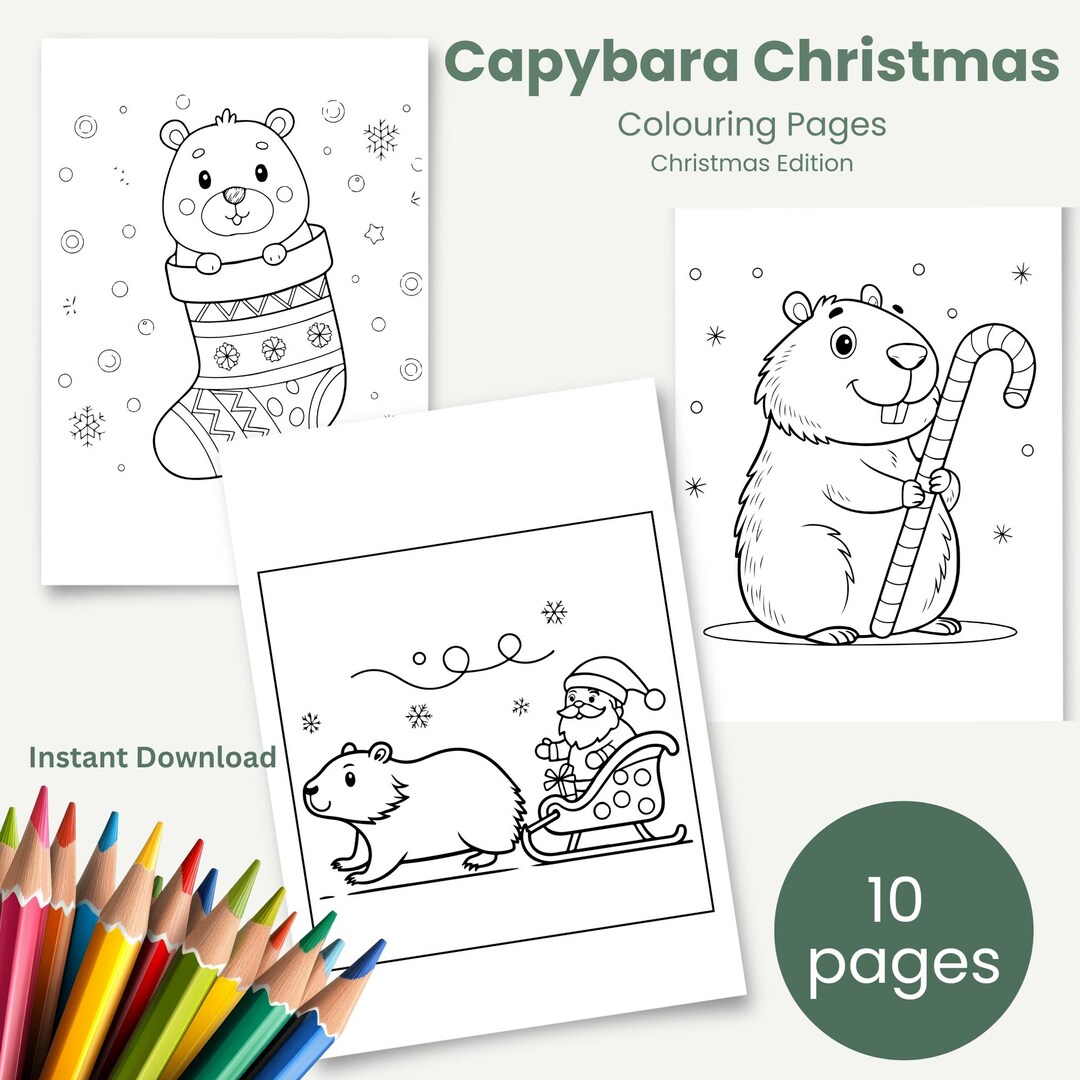 Capybara Christmas Colouring Bundle - Holiday Animal Colouring Pages ...