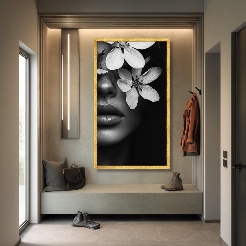 Monochrome Floral Face Canvas Print, Modern Feminine Wall Art - Etsy UK