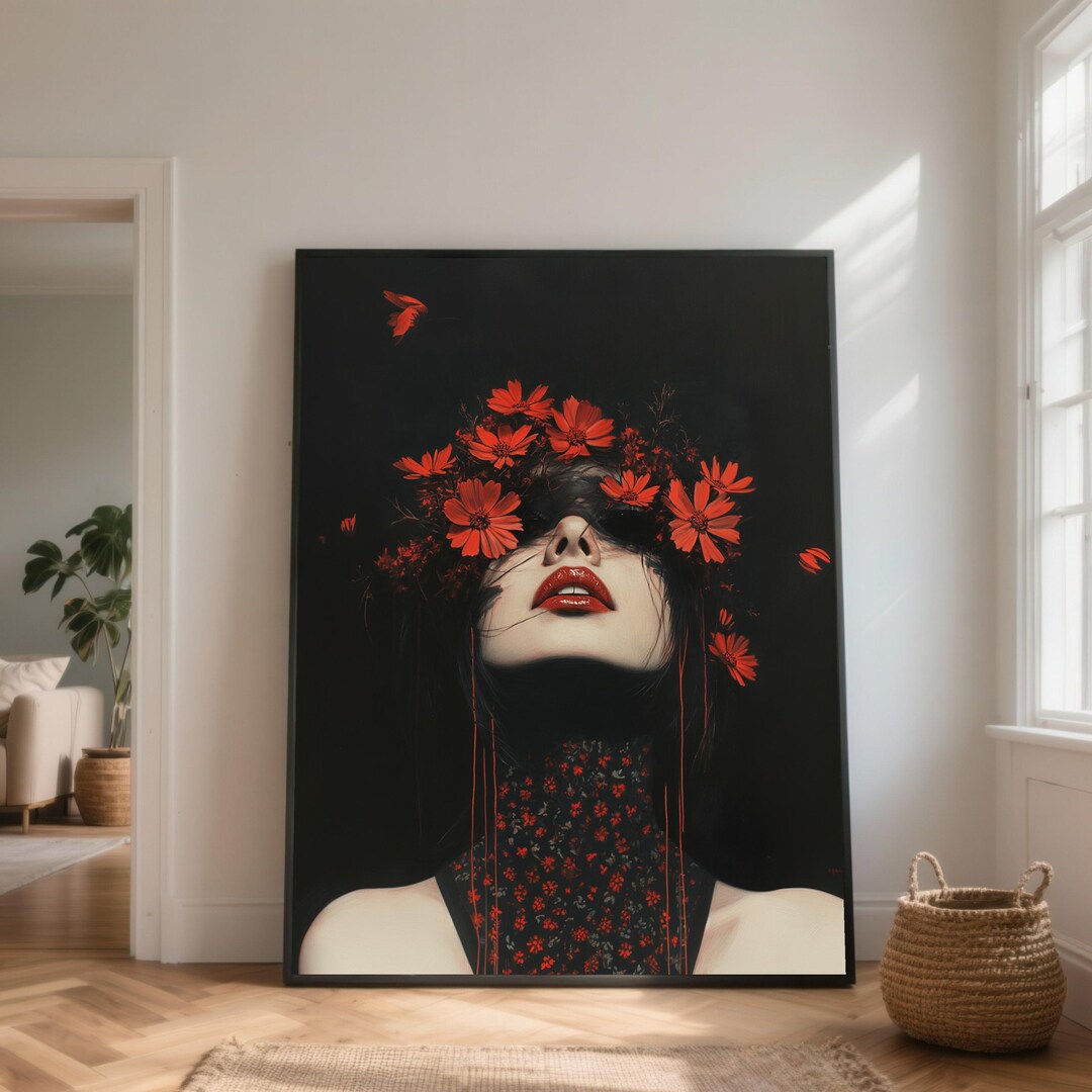 Gothic Floral Woman Portrait Canvas, Dark Elegance Wall Art - Etsy