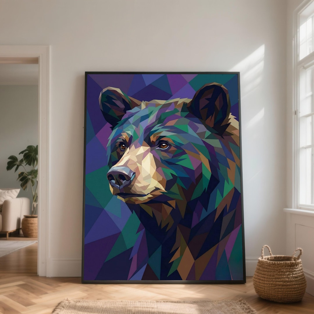 Geometric Bear Portrait, Modern Canvas Wall Art - Etsy
