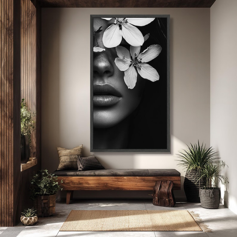 Monochrome Floral Face Canvas Print, Modern Feminine Wall Art - Etsy UK