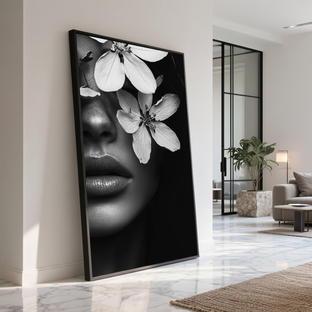 Monochrome Floral Face Canvas Print, Modern Feminine Wall Art - Etsy UK