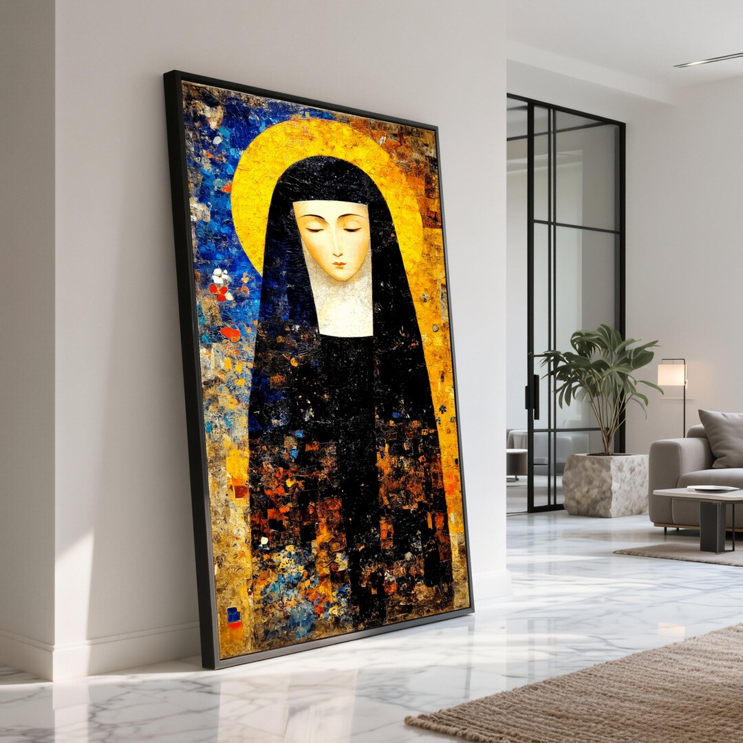 Serene Nun Portrait Canvas, Religious Wall Art, Abstract Spiritual ...