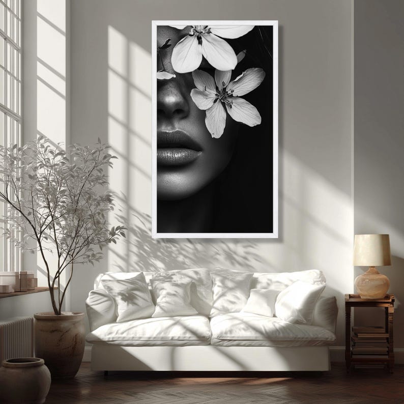 Monochrome Floral Face Canvas Print, Modern Feminine Wall Art - Etsy UK