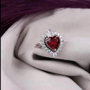 Sunburst Heart Cut Engagement Ring, Ruby Garnet Starburst Halo Ring ...