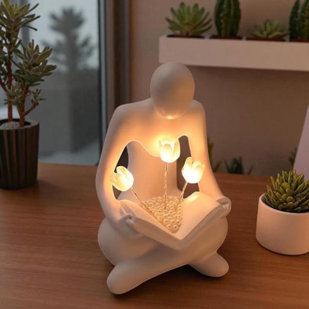 Thinker Reading Sculpture Lamp: Modern Abstract Tulip Night Light - Etsy