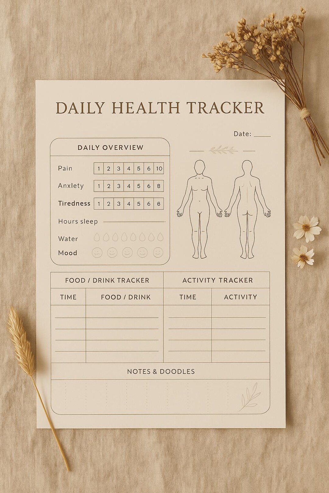 Daily Health Tracker Printable | Wellness, Pain & Activity Log (A4) - Etsy