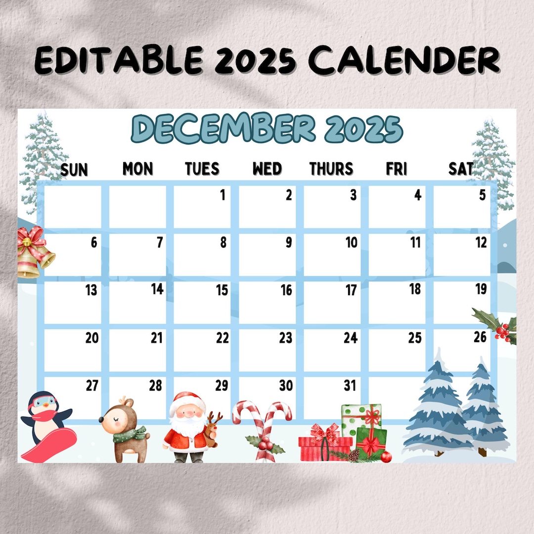 Editable December 2025 Calender ( Digital Downloadable Product ) - Etsy