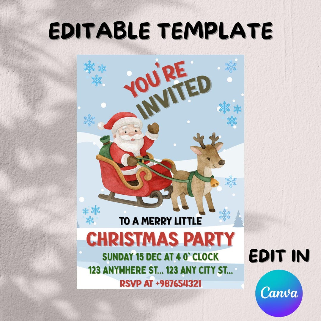 Editable Christmas Party Invitation Template, Editable Canva Design ...
